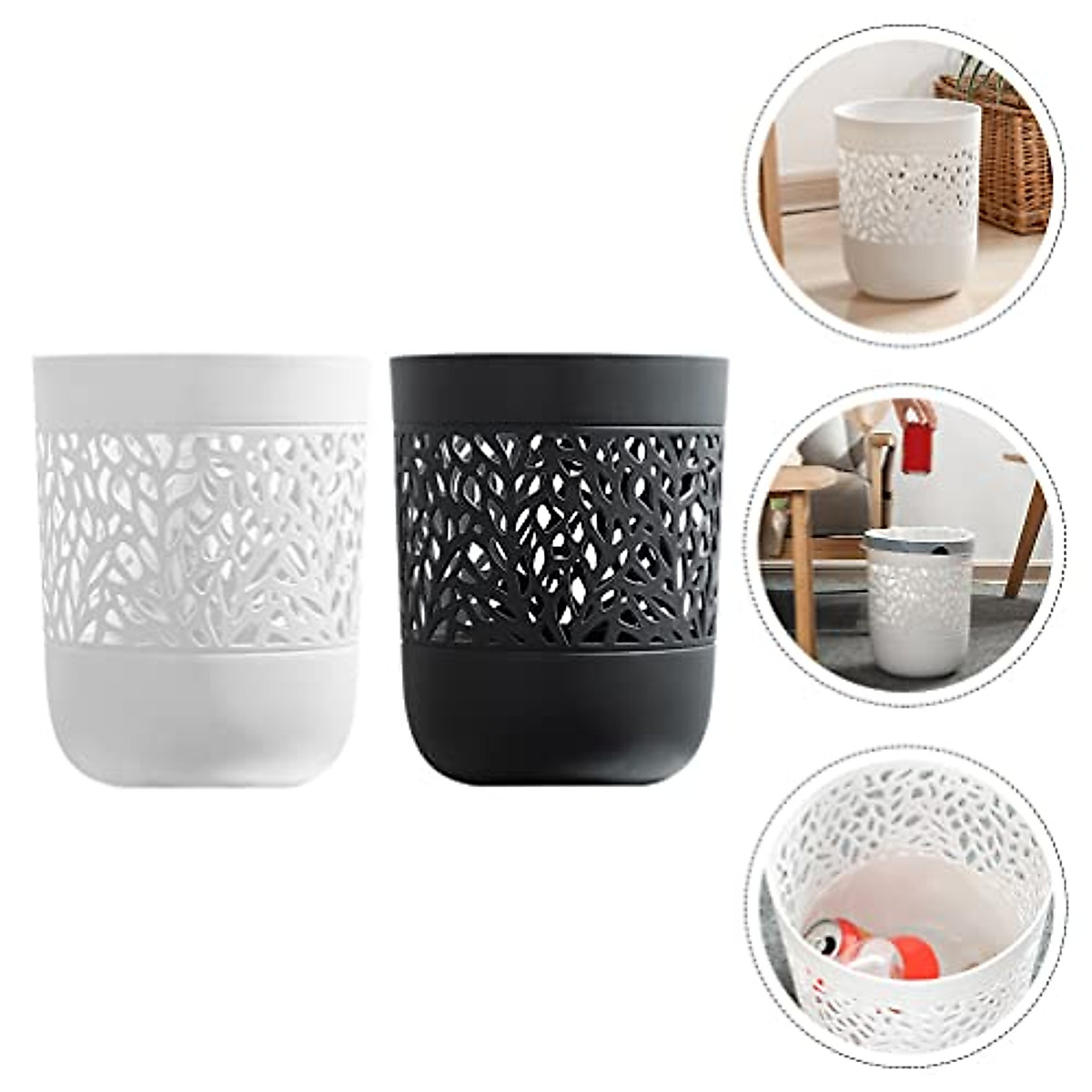 jojofuny 2pcs Small Trash Can Wastebasket Hollow Plastic Wastepaper Baskets Trash Can Garbage Container Bin for Bathroom Bedroom Kitchen Home Office and Kids Room Waste Use