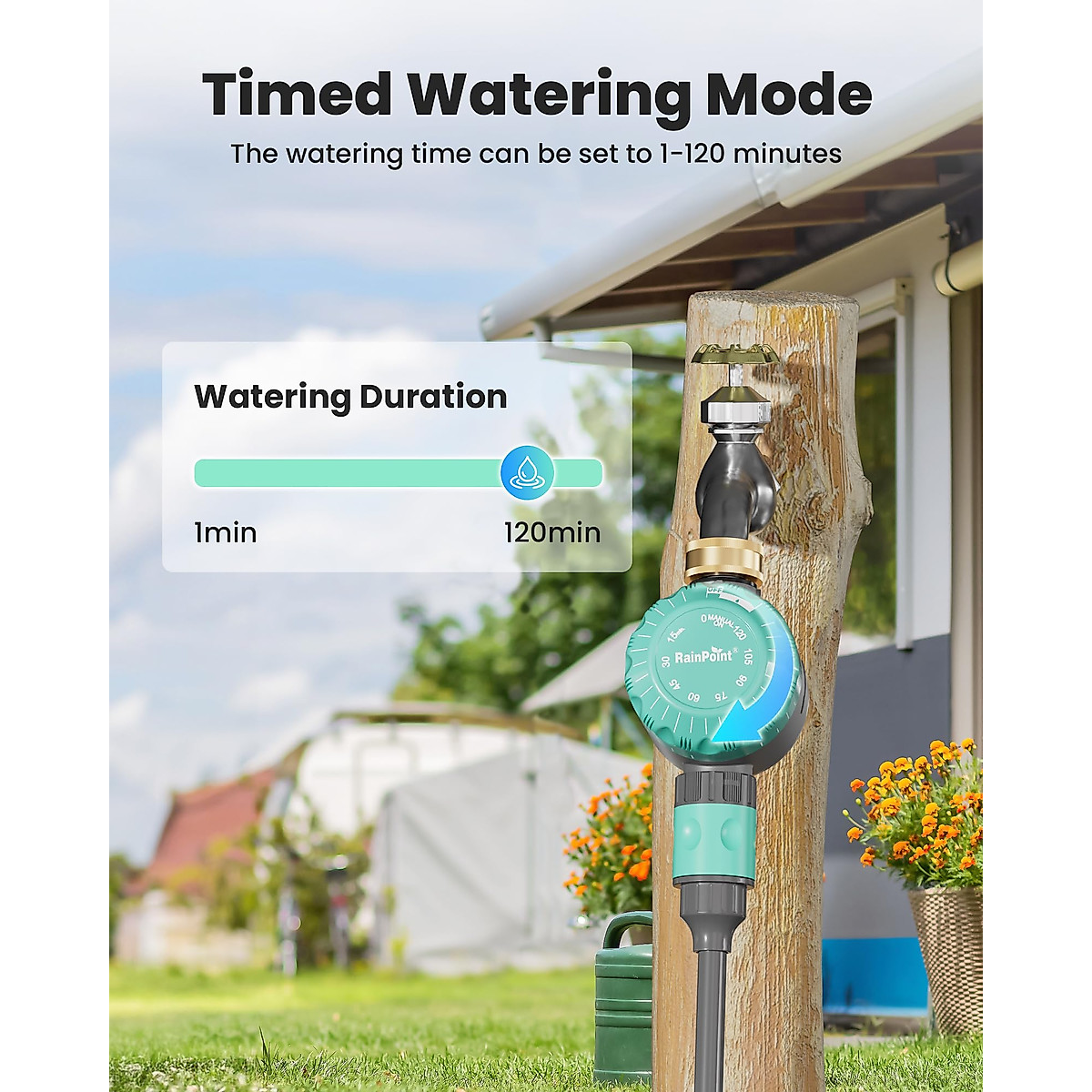 RAINPOINT Mechanical Sprinkler Timer with Brass Swivel, Water Timer for Garden Hose, Waterproof Hose Timer for Watering 1 Outlet, No Batteries Required (1-Pack)