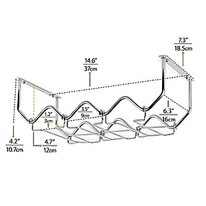 Wallniture Piccola Under Cabinet Wine Rack & Glasses Holder Kitchen Organization with 4 Bottle Organizer Metal Chrome