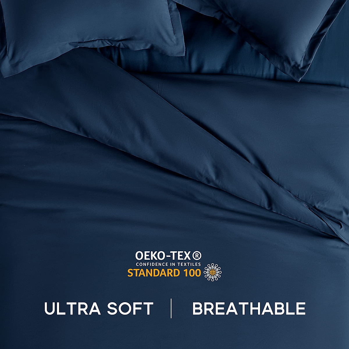 SONIVE Bedding Duvet Cover Set Super Soft and Breathable Double Brushed Microfiber 3 Pieces with Zipper Closure 8 Corner Ties (Navy, King)