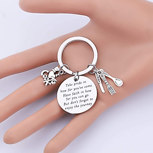 Chef Keychain Gifts Culinary School Gifts Chef Charm Cooking Jewelry Cooking Lover Gift Take Pride in How Far You Have Come (silver)
