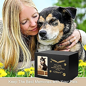 BAMTALK Pet Urns for Dogs or Cat Ashes, Dog Keepsake Box Cremation Urn, Pet Memorial Box, Pet Cremation Urn with Photo Frame,Large Wooden Urn for Dog Ashes, Pet Loss Memorial Gifts (170 Cubic Inches)