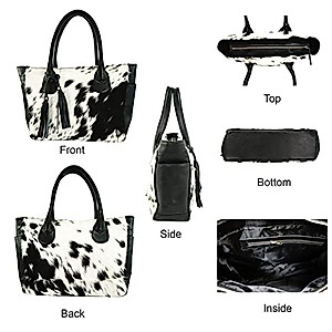 bonanza leathers cowhide leather women's Tote handbag Both sides cowhide with zipper closure H5 (Black)