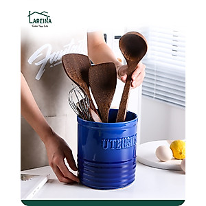 Kitchen Utensil Holder, Lareina Utensil Caddy for Countertop & Ceramic Batter Bowl With Handle and Pour Spout