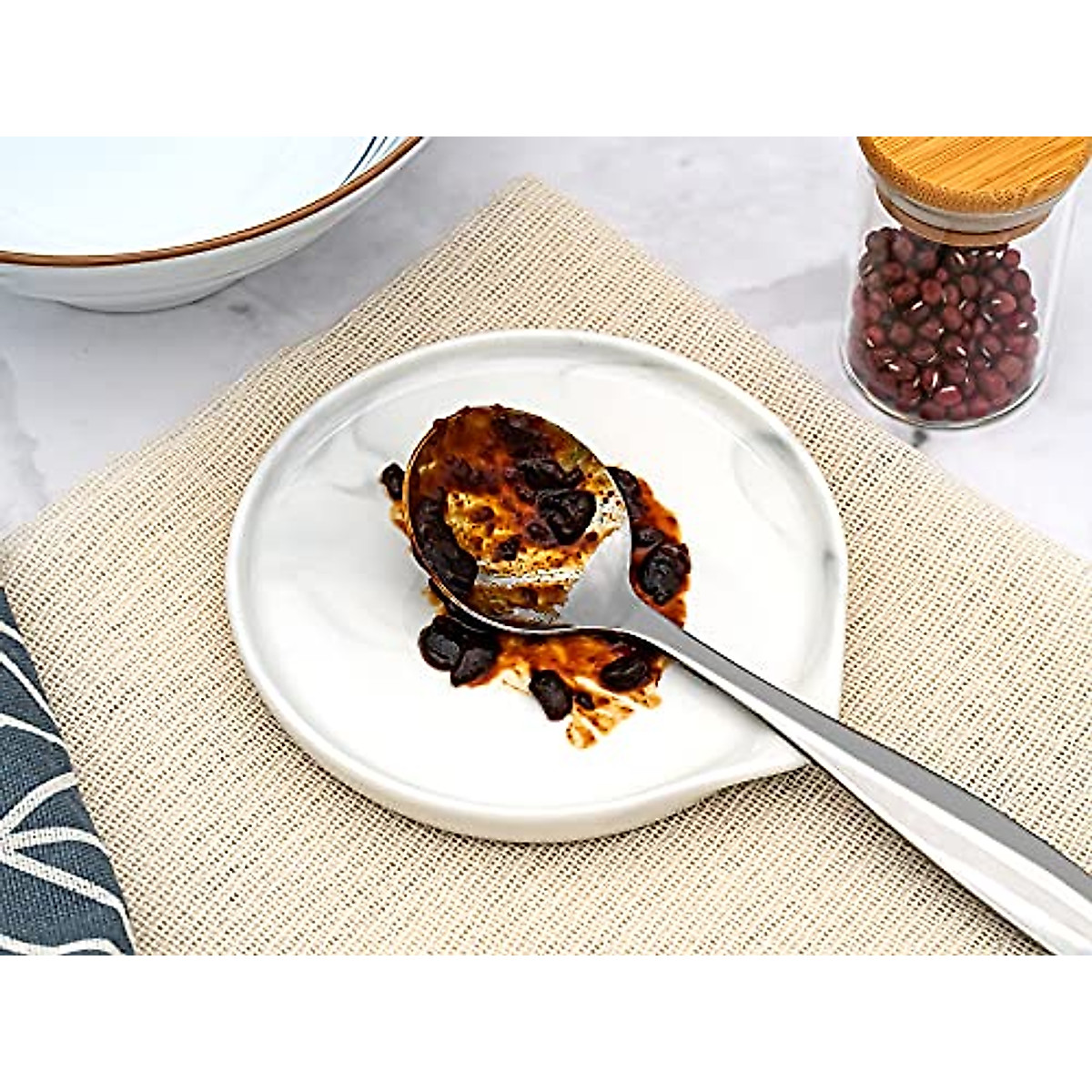 Large Spoon Rest,Ceramic Spoon Rest for Kitchen Counter Dishwasher Safe Marble Decor Spoon Holder for Kitchen,5.5 Inches