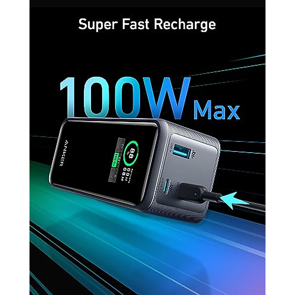 Anker Prime Power Bank, 20,000mAh Portable Charger with 200W Output, Smart Digital Display, 2 USB-C and 1 USB-A Port Compatible with iPhone 15/14/13 Series, Samsung, MacBook, Dell, and More