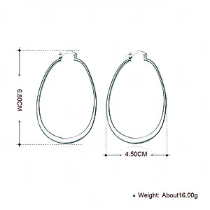 Comelyjewel Womens 925 Sterling Silver Elegant Oval Shaped Extra Large Hoop Earrings | Sterling Silver Hoop Earrings Oval, Plated Polished Earrings For Women, Gifts (Silver)