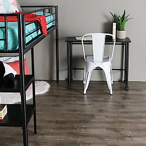 Walker Edison Metal Black Twin Low Loft Bunk Floating Bed Kids Bedroom Storage Guard Rail Ladder Bedframe