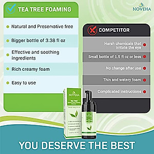NOVEHA Tea Tree Oil Foaming Cleanser | Therapeutic Daily Skincare For Eyelash & lids, MGD, Eye Irritations, Stye Eyes, Skin Dryness, Moisturize with Organic Ingredients, For All Skin Types 3.38 Fl Oz