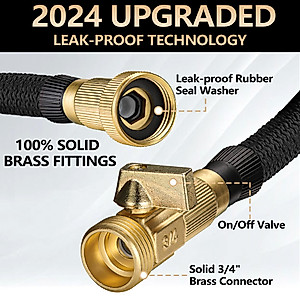 Expanding Garden Hose 100 ft - Expandable Garden Hoses Leak-Proof with Innovative Nano Rubber - 2024 Version/New Patented,Lightweight, Durable, No-Kink Flexible Retractable Water Hoses(Black)