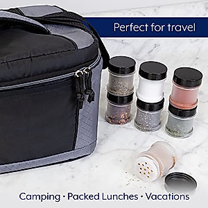 Cornucopia Mini Plastic Spice Jars w/Sifters (12-Pack, Black); 2 Tablespoon Capacity (1 Fluid Ounce) Spice Bottles for Travel, Glitter, Gifts, Favors