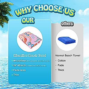 Kids Mermaid Beach Towel with Hooded for Girl 1-6 Years | Baby Toddler Bath Towel for Pool Swiming Hood | Children Microfiber Towel, Pink