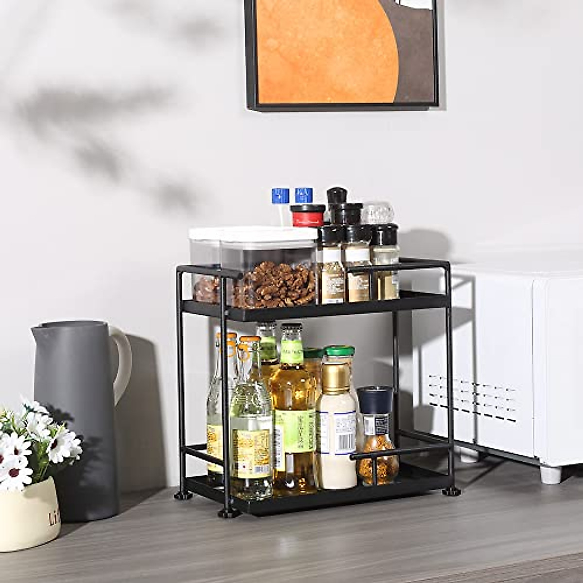 Butizone 2 Tier Bathroom Countertop Organizer, Counter Standing Rack, Kitchen Spice Rack, Vanity Cosmetic Holder, Under Sink Organizer for Bathroom, Kitchen, Living Room, Dressing Table, Office