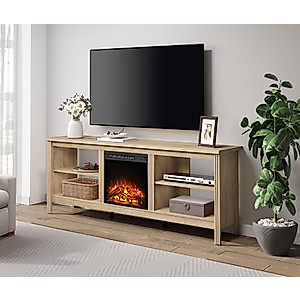 WAMPAT Fireplace TV Stand for 75 Inch TV, Farmhouse Media Console Entertainment Center with Electric Fireplace for Living Room Bedroom, 70 Inch, Black