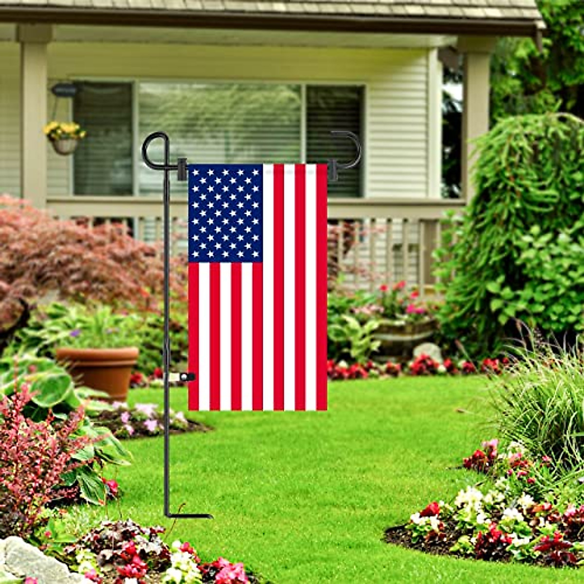 Garden Flag Holder Stand, Premium Garden Flag Pole Stand Metal Powder-Coated Weather-Proof Paint, with Anti-Wind Clip and Stoppers for Outdoor Garden Lawn, Yard Flags(4 Pack)