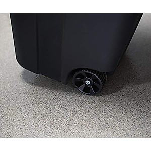 United Solutions 32 Gallon Outdoor Waste Garbage Bin with Attached Lid, Heavy-Duty Handles, Snap Lock , Wheeled Trashcan, Black