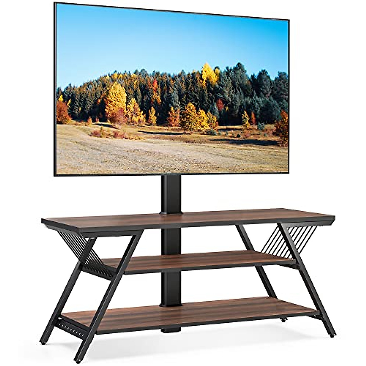 FITUEYES Wood TV Stand with Mount for 32-65 Inch TVS Entertainment Center with Mount for LCD/LED Flat Curved Screens - Height Adjustable, Cable Management, Open Storage, Walnut, VESA 600x400mm