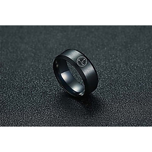 Black Plated Matte Sigil of Lilith Female Symbol of Power Ring, Stainless Steel Pagan Satanic Feminine Devil Lilith Seals Plain Ring Feminist Wedding Band for Her, Size 8