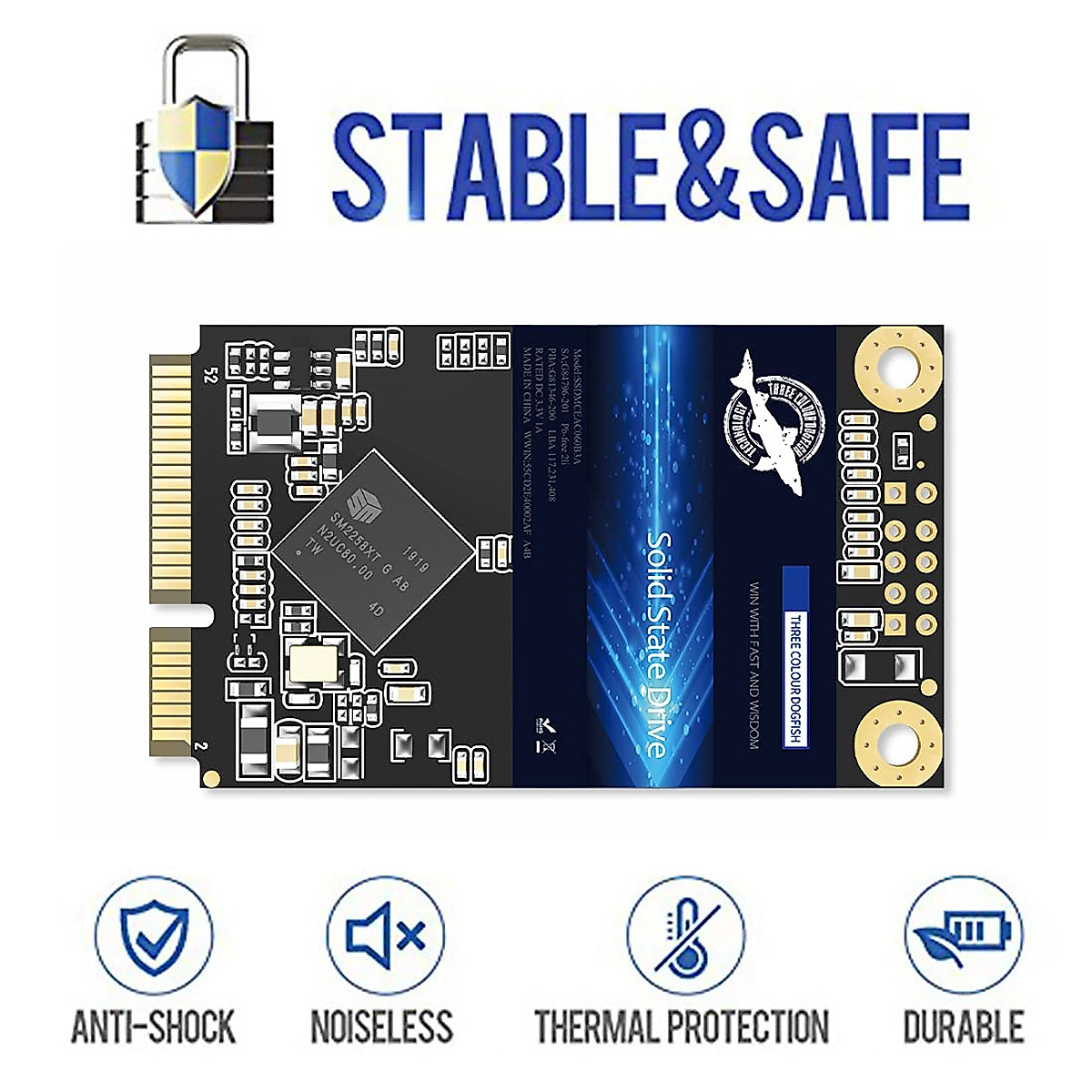 Dogfish mSATA SSD 256GB 3D NAND TLC SATA III 6 Gb/s, mSATA (30x50.9mm) Internal Solid State Drive - Compatible with Desktop PC Laptop - (MSATA 256GB)