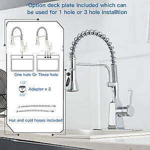 BWE Kitchen Faucet with Pull Down Sprayer, Brushed Nickel, High Arc Single Handle, One Hole, Spring, Commercial RV 3 Functions, Brass Gooseneck with Deck Plate, Fregaderos de Cocina