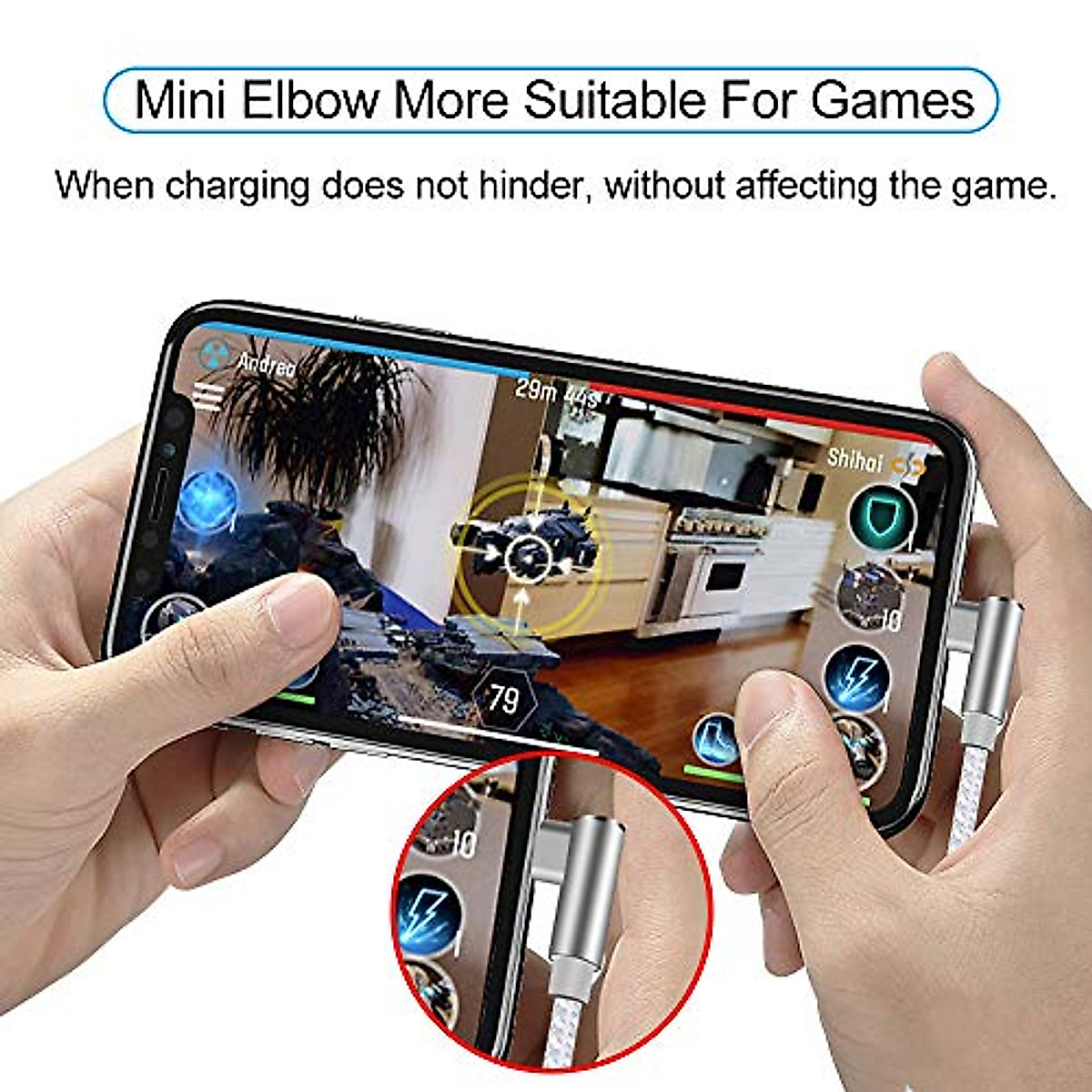 Quickeep Lightning Cable 10ft 90 Degree iPhone Charger 3 Pack Right Angle iPhone Charging Cable Durable Nylon Braided Sync Fast Charger Cord Compatible with iPhone 14/13/12/11/Xs/XR X/8/7 (Silver)