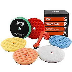 Polishing Pads, 5Pc 6 Inch 150mm Orbital Buffer Polisher Pads and 1Pc Microfiber Buffing Pads, Foam Polish Pad for Compounding, Polishing and Waxing, for 6''/150mm Backing Plate Car Polisher -TPPMIX