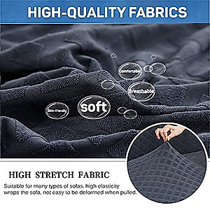 Checks Stretch Sofa Slipcover, Thick Sectional Couch Covers Elastic Bottom Removable L-Shaped Sofa Covers for Pets Cat Dog-Blue A-3 Seater+4 Seater