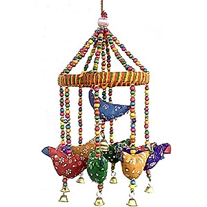 FIKIMOS Handmade Decorative Door Hanging Bell Bird Chandelier for Home Decoration Hanging Ornament Size- 15x15x35 cm (LxWxH)