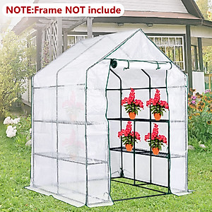 DECOHS Walk-in Greenhouse Replacement Cover with Roll-Up Zipper Door -56x56x76 inch PE Greenhouse Cover for Outdoor Plant Gardening Plants Cold Frost Protection Wind Rain Proof(Frame Not Include)
