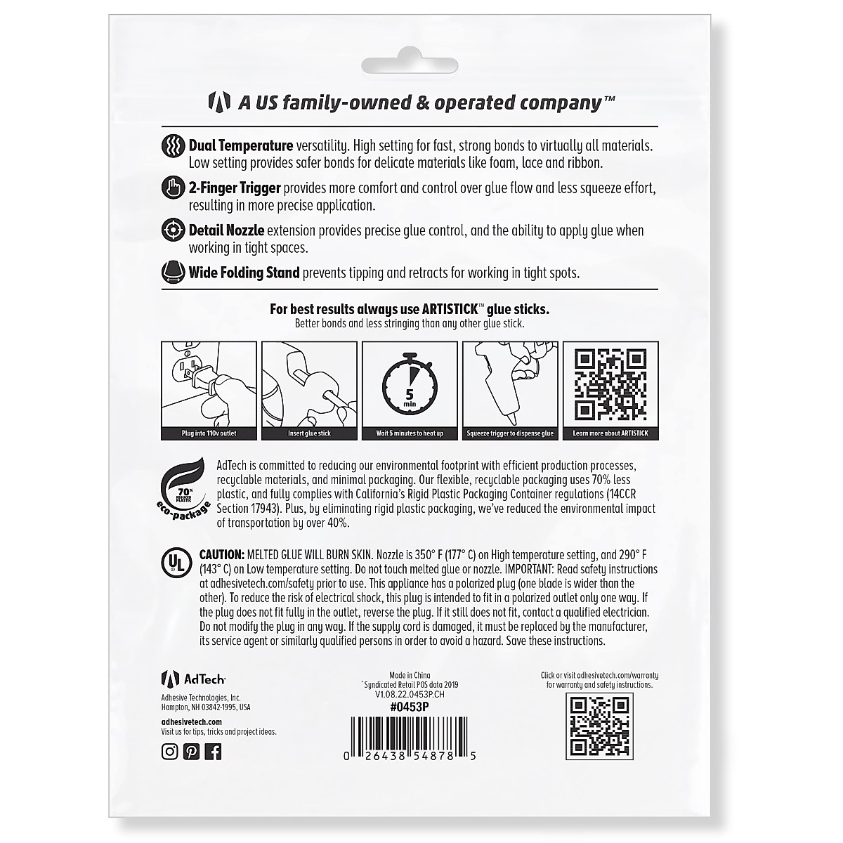 AdTech 0453 2-Temp Dual Temperature Hot Glue Gun Full Size, light gray 7.75 x 2.25 x 10.5 inchs