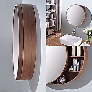 LED Lighted Bathroom Mirror Cabinet, Wall Mounted Bathroom Medicine Cabinet,Vanity Mirrored Storage Cabinet Mirror, Solid Wood (Color : Walnut, Size : 700mm Medicine Cabinet)