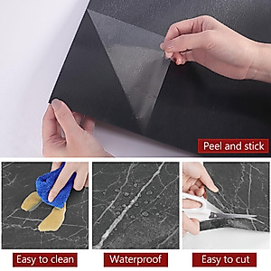 WESTICK Grey Black Marble Peel and Stick Floor Tile Vinyl Flooring Peel and Stick Bathroom Floor Tiles Waterproof Non-Slip Flooring Tile Sticker for Kitchen Bedroom RV 5 PCS 12" x 12"