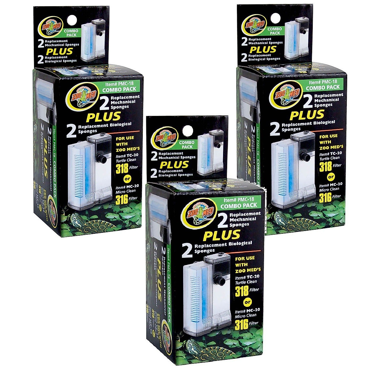 Zoo Med (3 Packages) PMC-18 Mechanical and Biological Sponge Pack