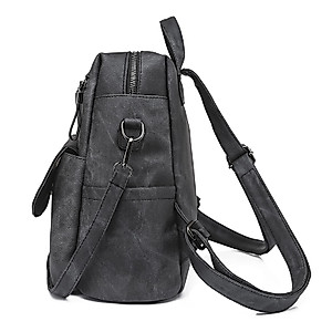 Qyoubi Women's Leather Fashion Backpack Purse Anti-theft Ladies Casual Handbag Convertible Multipurpose Travel Bag Black