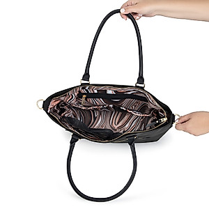 JuJuBe | Eco Tote Bag, Fashion Diaper Bag Tote for Moms with 3 Exterior Pockets, 11 Interior Pockets, and Wipe-Clean Microfiber Changing Pad | Black Catwalk 15 in x 13 in x 5 in