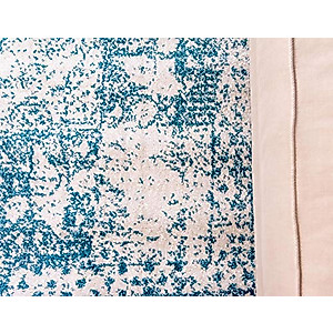 Rugs.com Dover Collection Rug – 5 Ft Round Turquoise Low-Pile Rug Perfect for Kitchens, Dining Rooms