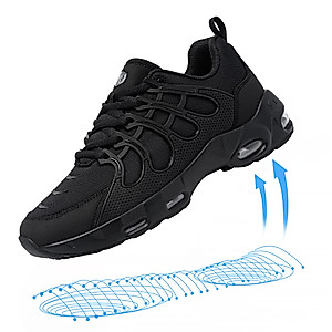 LARNMERN Men Non Slip Work Shoes Sneakers Chef Kitchen Restaurant Mens Slip Resistant Air Cushion Shoes Casual Walking Trainer, Black 13