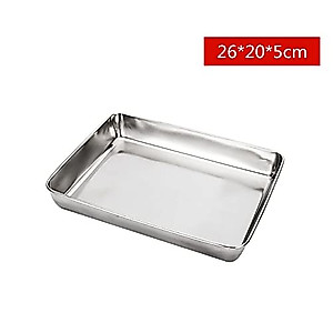 Stainless Steel Rectangular Food Trays Barbecue Fruit Bread Storage Plate Kitchen Steamed Deep Pans Dish Bakeware Baking Tools (26x20x5cm)
