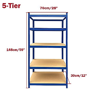 AUTOFU Shelf Organizer - Garage Shelves, Heavy Duty Metal Shelving Unit, Storage Shelf, Utility Rack, Standing Racking Units for Kitchen Pantry Closet Workshop Shed, 5 Tier, 59x28x12inch(H*W*D), Blue