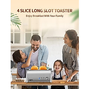 Long Slot Toaster 4 Slice, Stainless Steel Retro Toasters Best Rated Prime with 1.25" Extra Wide Slot and Defrost/Reheat/Cancel Function/6 Browning Settings/Removable Crumb Tray/Evenly Toasting, 1300W