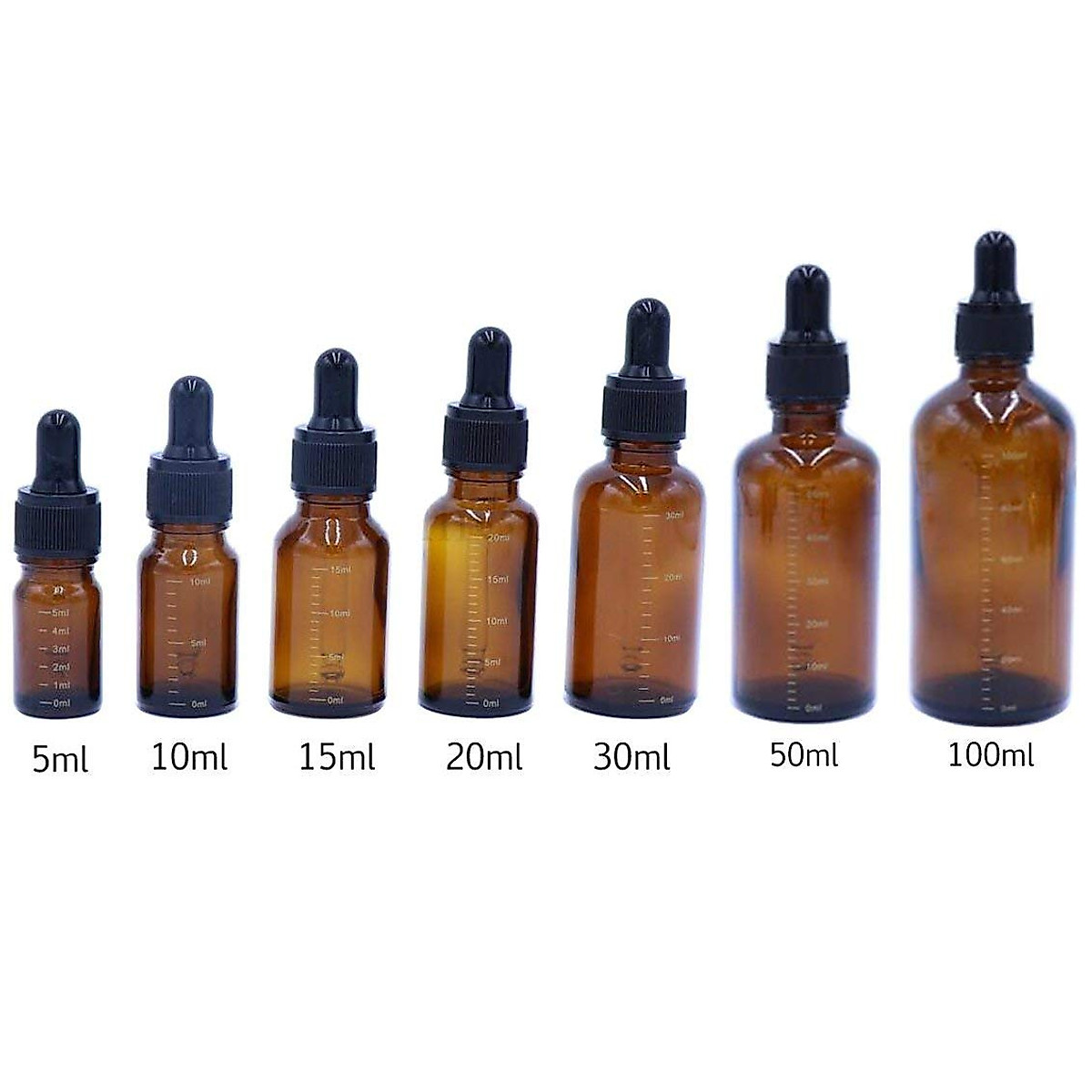 3PCS 50ml/1.7oz Amber Glass Graduated Measurement Dropper Bottle Vials Empty Refillable Storage Container Jar with Black Rubber Cap and Glass Eye Dropper for Essential Oil Aromatherapy