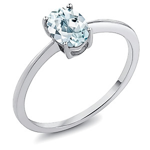 Gem Stone King 10K White Gold Sky Blue Aquamarine Solitaire Engagement Ring For Women (0.72 Cttw, Oval 7X5MM, Gemstone March Birthstone, Size 8)