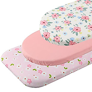 Bassinet Sheets Set 3 Pack for Baby Girl, Stretchy Soft Jersey Knitted Fitted Sheet Universal for Oval Rectangle and Hourglass Bassinet Mattress, Pink Floral