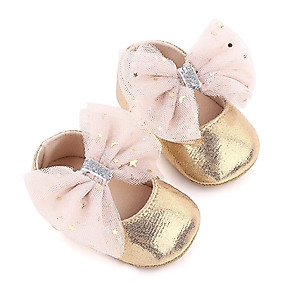 SABATUTU Infant Baby Girls Princess Wedding Dress Mary Jane Flats,Toddler Soft Sole Prewalker Sparkly Lightweight Shoes (a13/Gold, 6-12months)