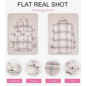 Dokotoo Womens Flannel Shirt Fashion Plaid Button Down Long Sleeve Shirts for Women Turn Down Collared Shacket Jacket Comfy Winter Coats for Ladies Tops with Pockets Pink Large
