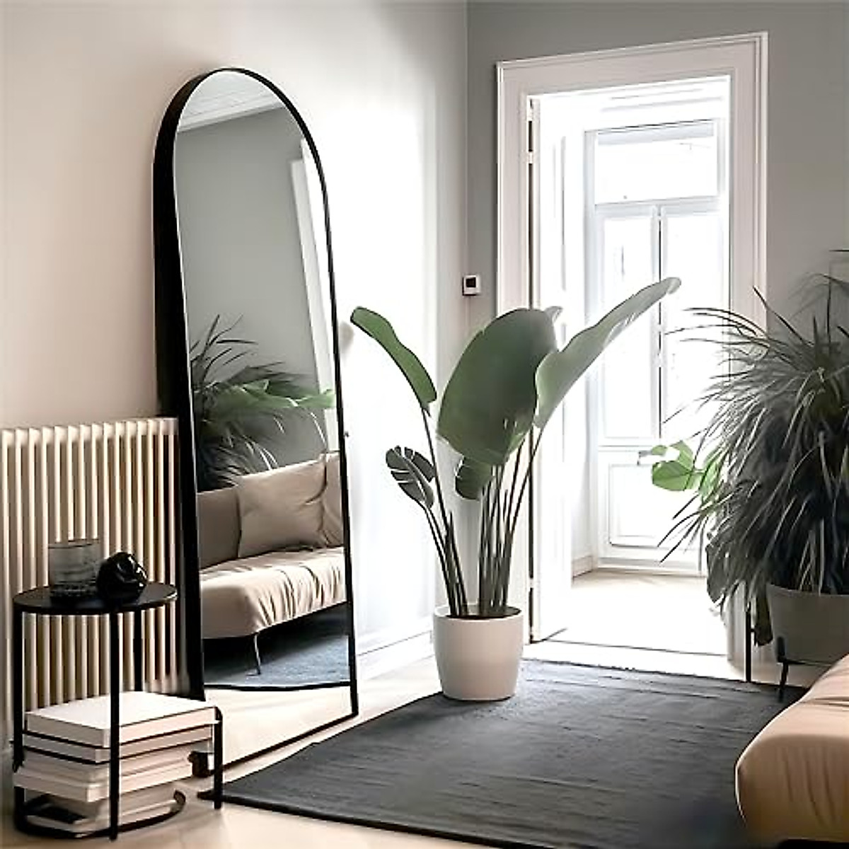 TRAHOME Arched Full Length Mirror with Foldable Clothes Rack,Large Floor Mirror with Aluminum Alloy Frame for Door Bedroom Bathroom Living Room (60x20-Black)