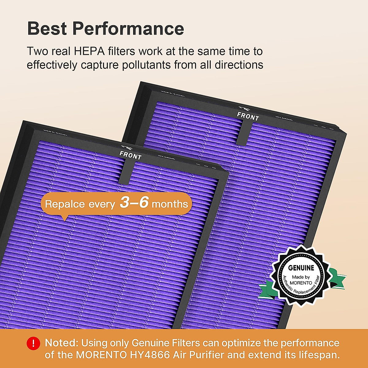 MORENTO 2 Pack HY4866 Genuine Air Purifier Replacement Filter for HY4866 Air Purifier, Multifunction Version