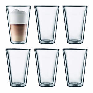 BODUM Canteen Double Wall Insulated Glasses, 13.5 Ounce, Chrome, Pack of 6