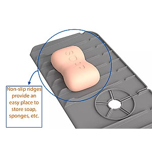 Silicone Sink Faucet Splash Catcher (14.5x5.5in., Black) | Kitchen or Bathroom mat Tray | Drip Catcher | Quick Drying Countertop Protectors | Small and Large Splatter Mats | Easy Water Drainage