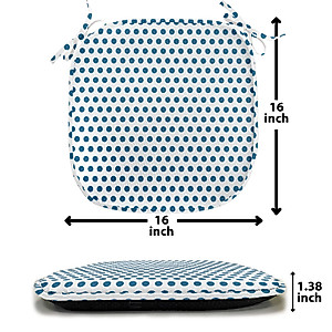 Lunarable Vintage Chair Seating Cushion Set of 2, Retro Polka Dots Navy Blue Circles Pop Art 50s 60s Picnic Inspired Image, Anti-Slip Seat Padding for Kitchen & Patio, 16"x16", Dark Blue and White